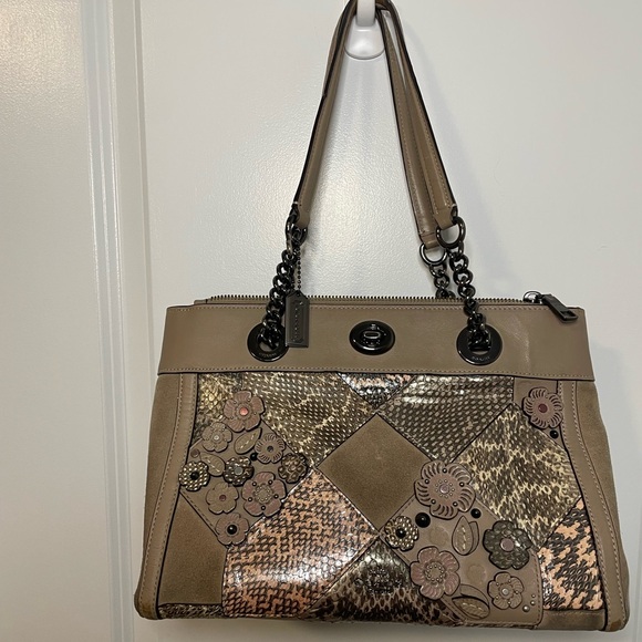 Coach | Bags | Coach Edie Carryall Purse 2112 Snakeskin Turnlock Tea ...